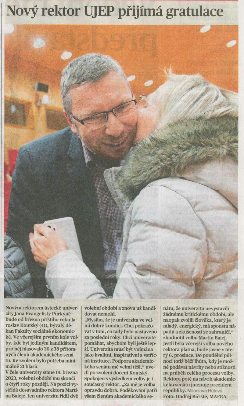 MF Dnes 2022 12 01 Nový Rektor - UJEP | Univerzita J. E. Purkyně